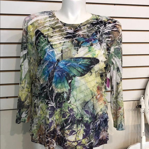 Jess & Jane | Tops | Jess Jane Womens Multicolor Butterfly Forest Print ...